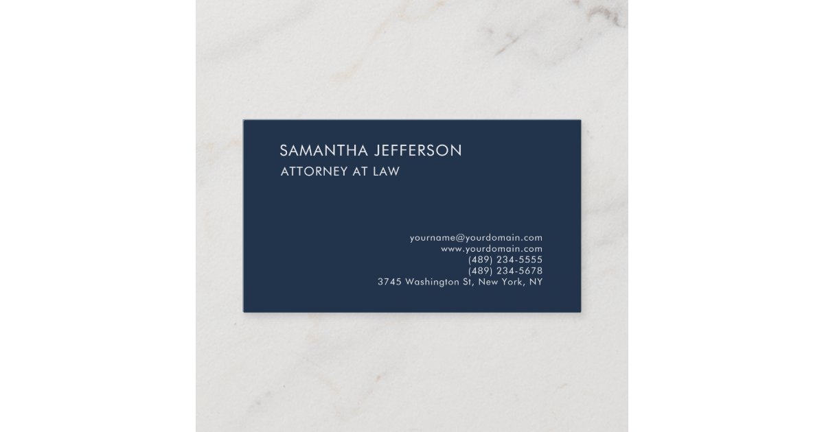 Navy Blue Elegant Plain Professional Attorney Law Business Card | Zazzle