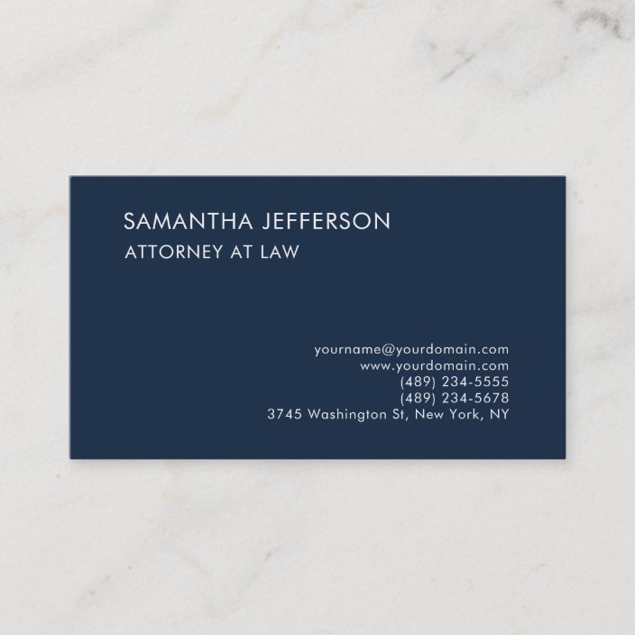 Navy Blue Elegant Plain Professional Attorney Law Business Card ...
