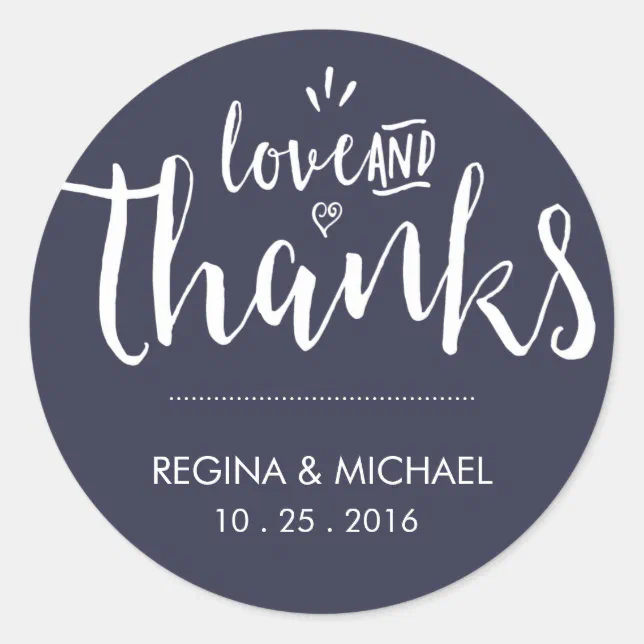 Navy Blue Elegant Script Wedding Thank You Sticker | Zazzle