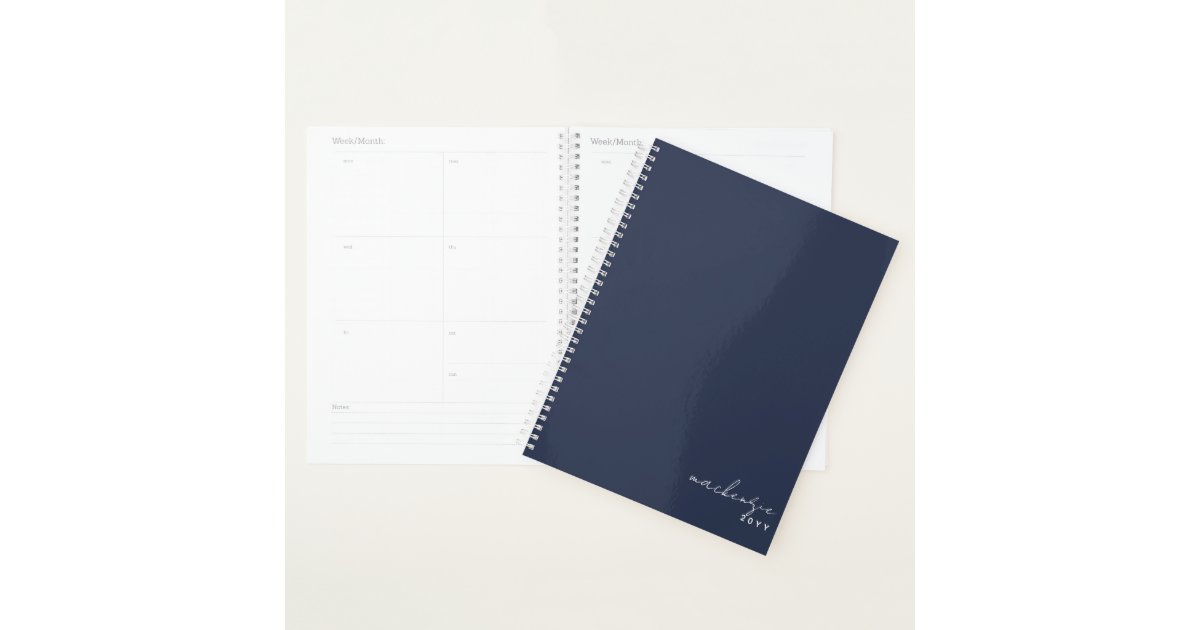 Navy Blue Elegant Simple Minimalist Personalized Planner | Zazzle