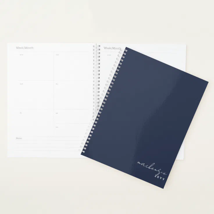 Navy Blue Elegant Simple Minimalist Personalized Planner | Zazzle