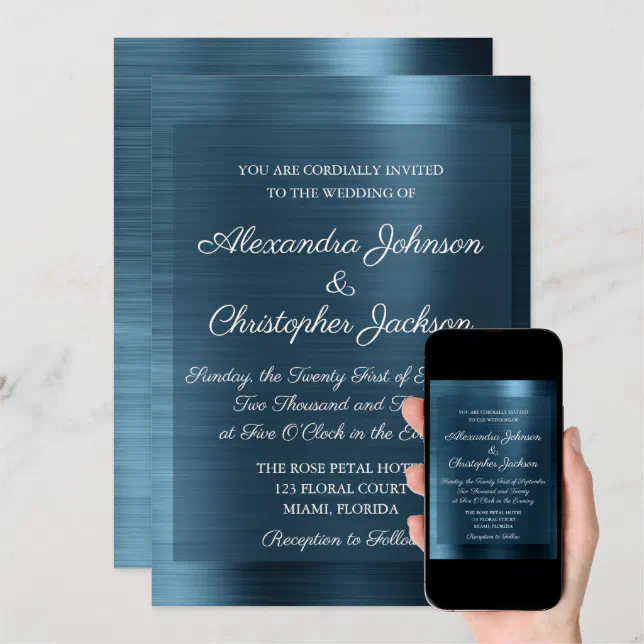 Navy Blue Elegant Wedding Invitation | Zazzle