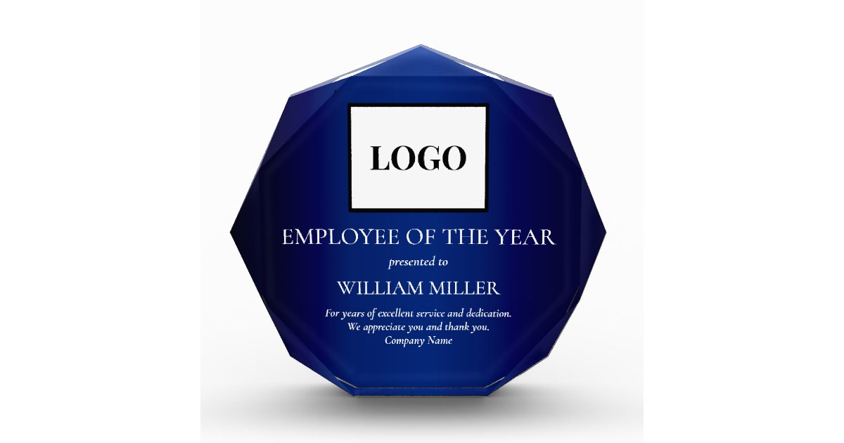 Navy Blue Employee Appreciation Add Logo Custom Acrylic Award | Zazzle