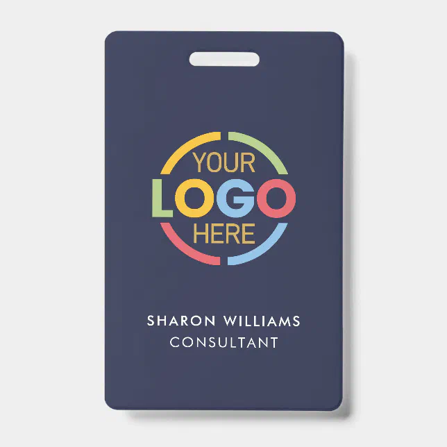Navy Blue Employee ID with Custom Business Logo Badge | Zazzle