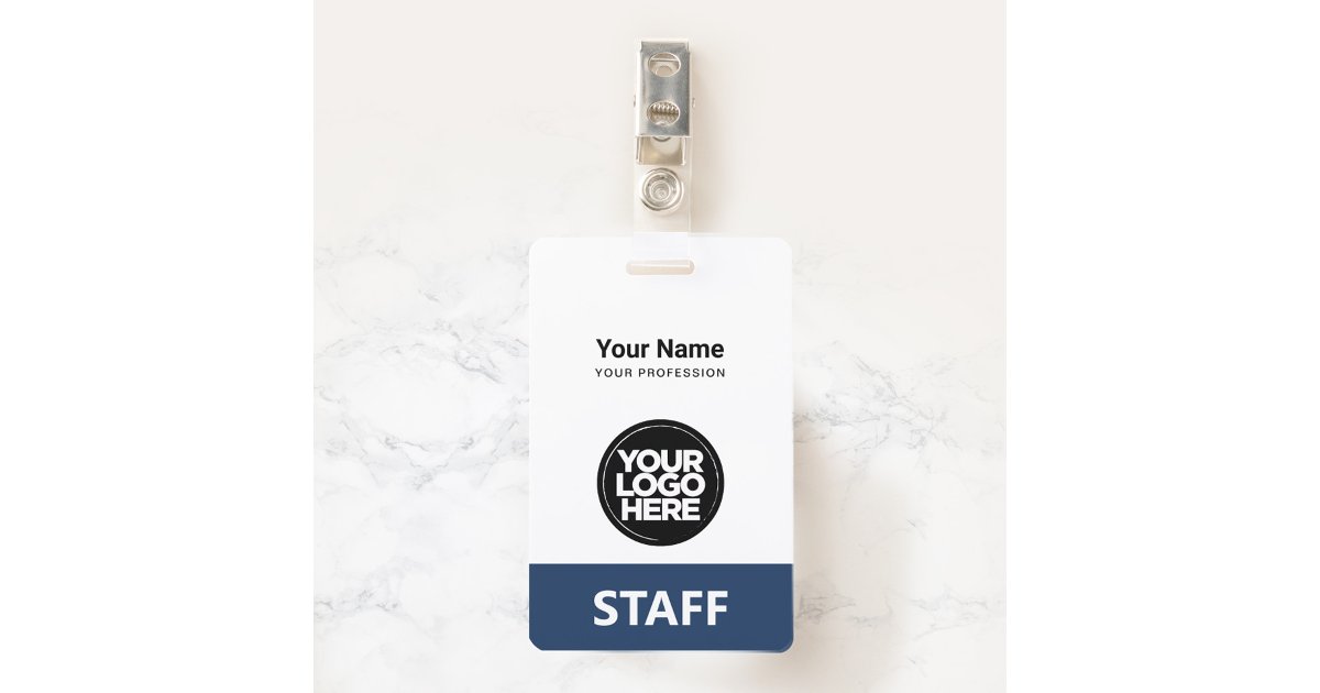 Navy Blue Employee Name Business Logo Staff Tag Badge | Zazzle