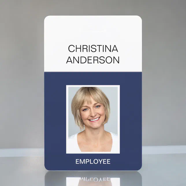 Navy Blue Employee - Name Photo Corporate Work Badge | Zazzle