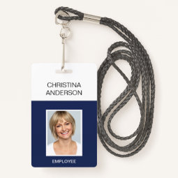 Navy Blue Employee - Name Photo Corporate Work Badge | Zazzle