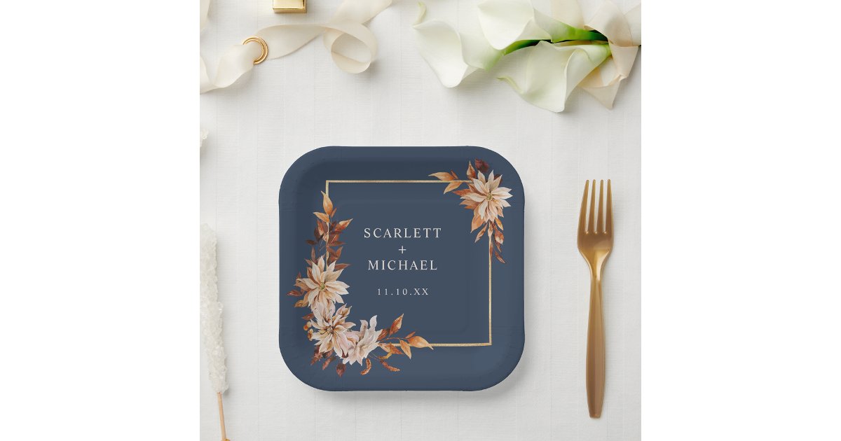 Navy Blue Fall Paper Plate | Zazzle