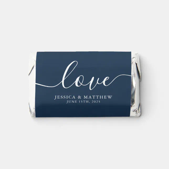 Navy Blue Fancy Script Modern Wedding Hershey's Miniatures | Zazzle