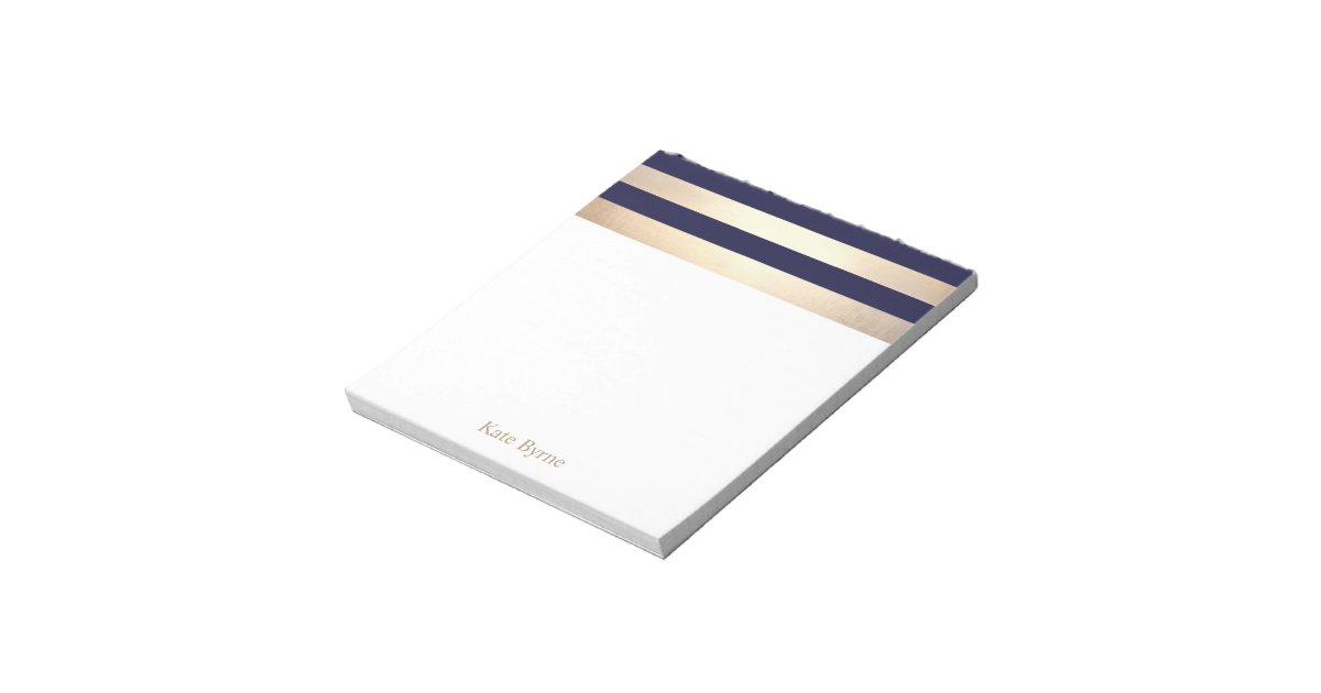 Navy Blue Faux Gold Foil Stripes Name Notepad | Zazzle