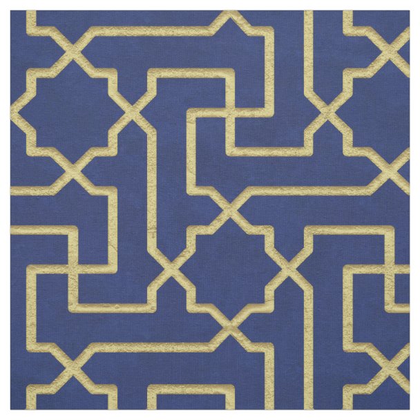 Gold Stars Pattern Navy Blue ID497 Fabric | Zazzle