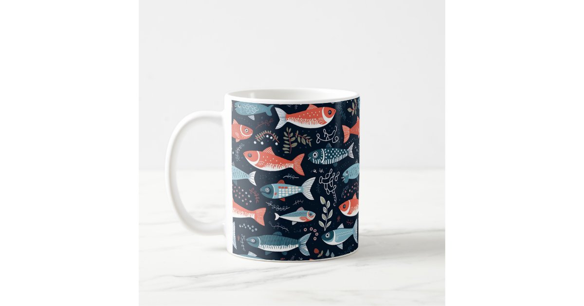 Navy Blue Fish Illustration Coffee Mug | Zazzle