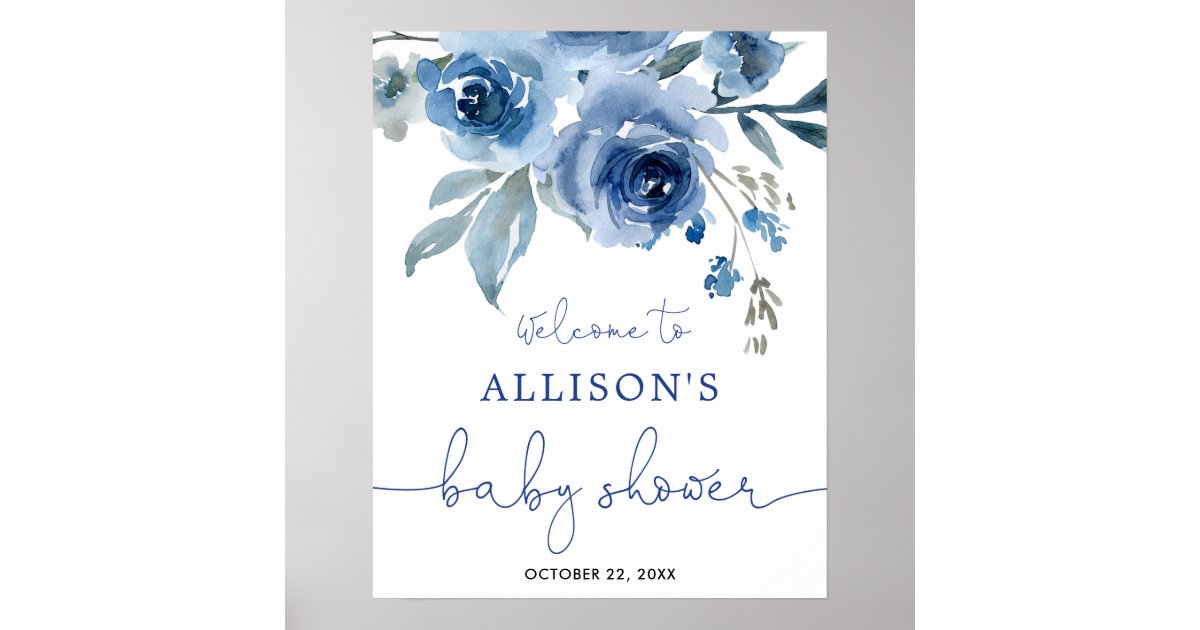 Navy blue floral boy baby shower welcome sign | Zazzle