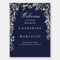 Navy Blue Floral Cascade Wedding Welcome Sign | Zazzle