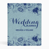 Navy-Blue Floral Lace With Light Blue Linen Mini Binder | Zazzle