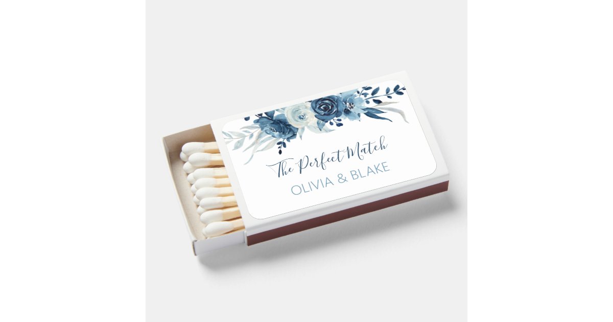 Navy Blue Floral Wedding Favor Matchboxes | Zazzle