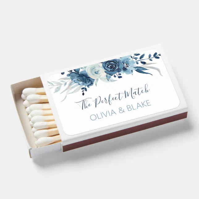 Navy Blue Floral Wedding Favor Matchboxes | Zazzle