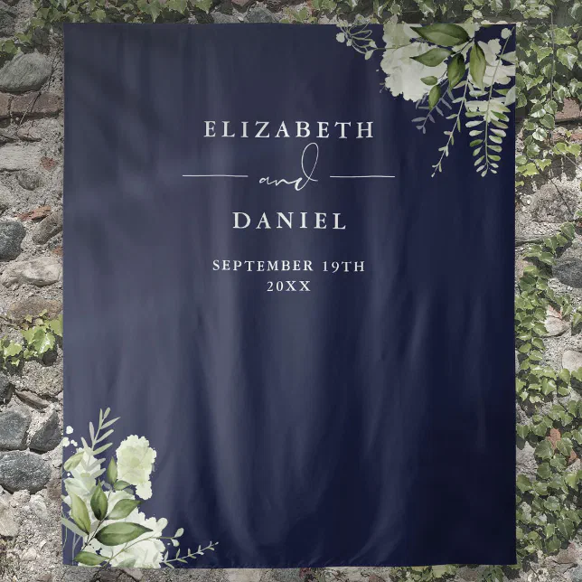 Navy Blue Floral Wedding Photo Booth Backdrop | Zazzle