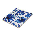 Navy blue flower pattern ceramic tile | Zazzle