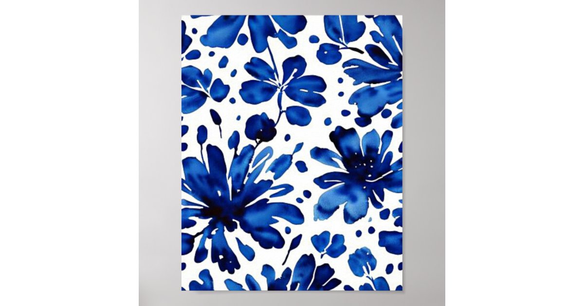 Navy blue flower pattern poster | Zazzle