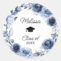 Navy Blue Flowers Graduation Classic Round Sticker | Zazzle