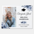 Navy Blue Flowers Graduation Photo Sign | Zazzle