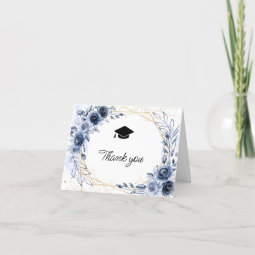 Navy Blue Flowers Graduation Thank You Card | Zazzle