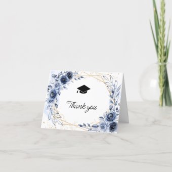 Navy Blue Flowers Graduation Thank You Card | Zazzle