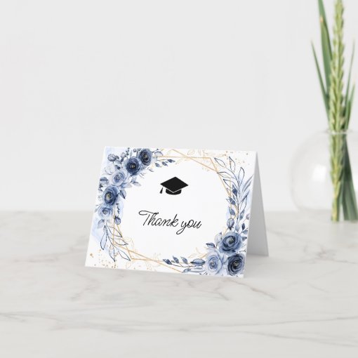 Navy Blue Flowers Graduation Thank You Card | Zazzle