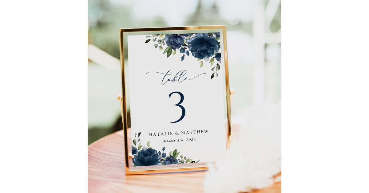 Navy Blue Flowers, Greenery, Boho, Table Numbers | Zazzle