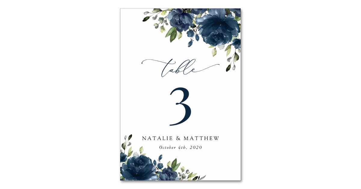 Navy Blue Flowers, Greenery, Boho, Table Numbers | Zazzle