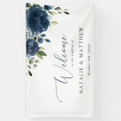 Navy Blue Flowers, Greenery, Boho, Wedding Welcome Banner | Zazzle