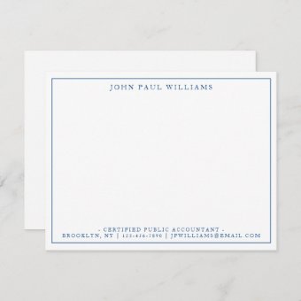Navy Blue Formal Office Professional Thin Border Note Card | Zazzle
