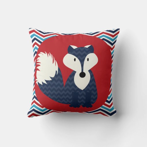 Navy Blue Fox on Red Throw Pillow | Zazzle