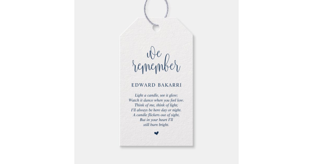 Navy Blue, Funeral Service, Memorial Candle Tag | Zazzle