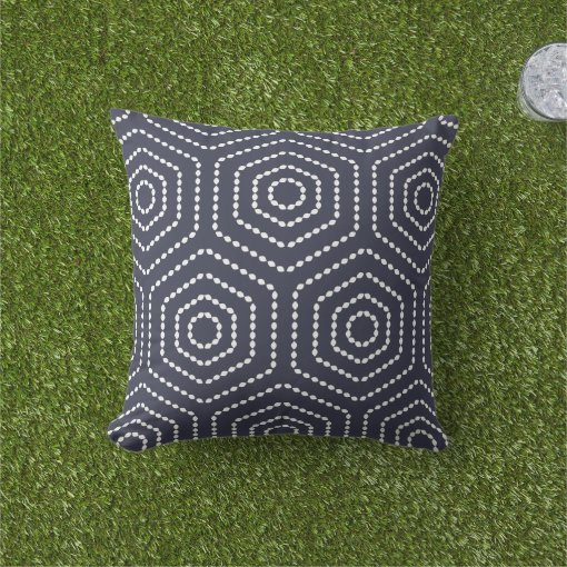 Navy Blue Geometric Pattern Outdoor Pillows | Zazzle
