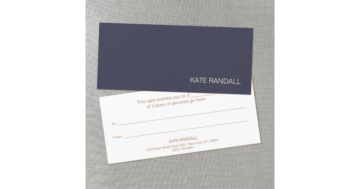 Navy Blue Gift Certificate | Zazzle