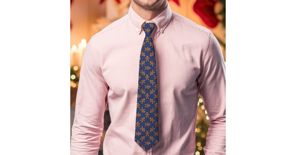 Navy Blue Gingerbread Man Polka Dot Christmas Neck Tie | Zazzle