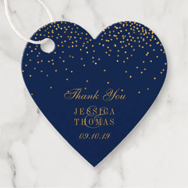 Navy Blue & Glam Gold Confetti Wedding Favor Tags | Zazzle