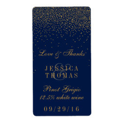 Navy Blue & Glam Gold Confetti Wedding Wine Bottle Label | Zazzle