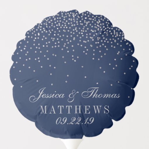 Navy Blue & Glam Silver Confetti Wedding Balloon | Zazzle