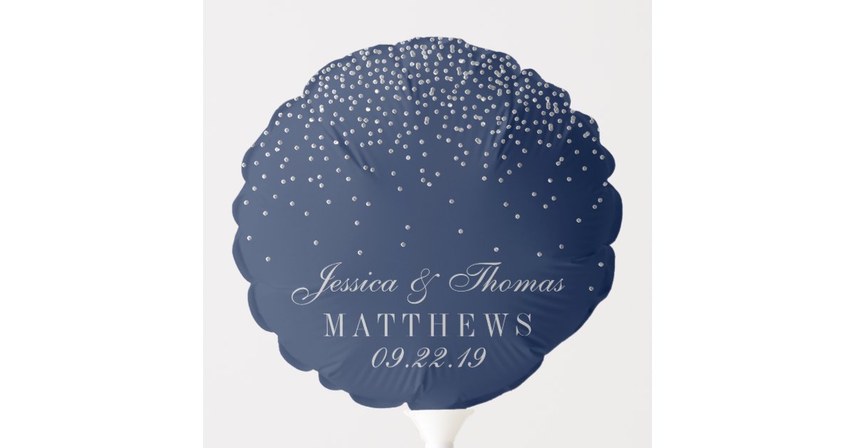 Navy Blue & Glam Silver Confetti Wedding Balloon | Zazzle