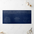 Navy Blue & Glam Silver Confetti Wedding Tri-Fold Program | Zazzle
