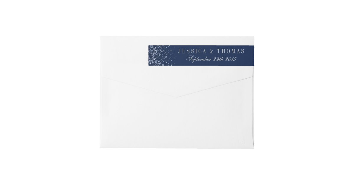 Navy Blue & Glam Silver Confetti Wedding Wrap Around Label | Zazzle