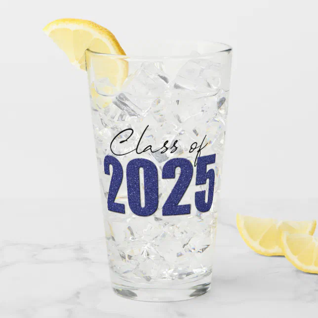 Navy Blue Glitter Class of 2025 Glass | Zazzle