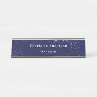 Navy blue glitter name title classic elegant desk name plate | Zazzle