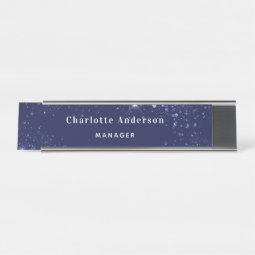 Navy blue glitter name title classic elegant desk name plate | Zazzle