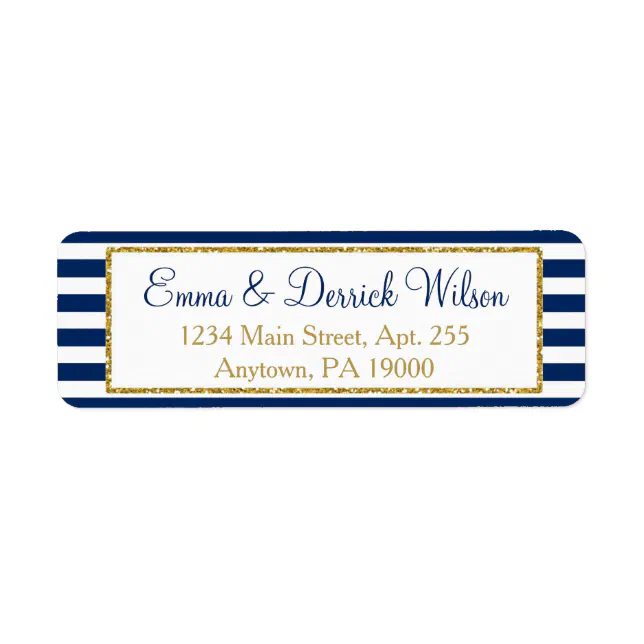 Navy Blue Gold Address Labels Elegant Shower | Zazzle