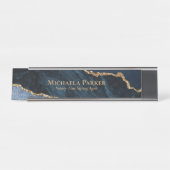 Navy Blue Gold Agate Geode Elegant Business Desk Name Plate | Zazzle