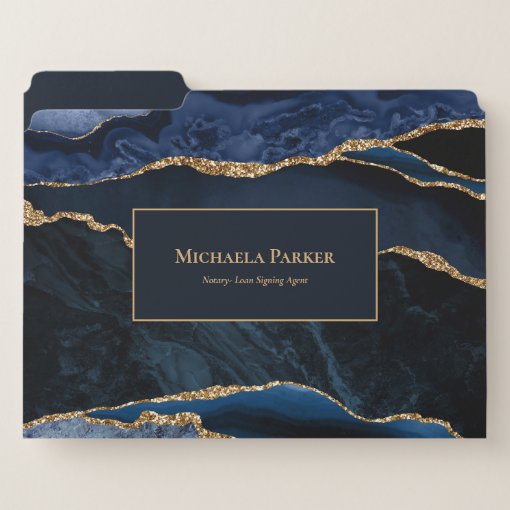Navy Blue Gold Agate Modern Professional File Fol File Folder | Zazzle